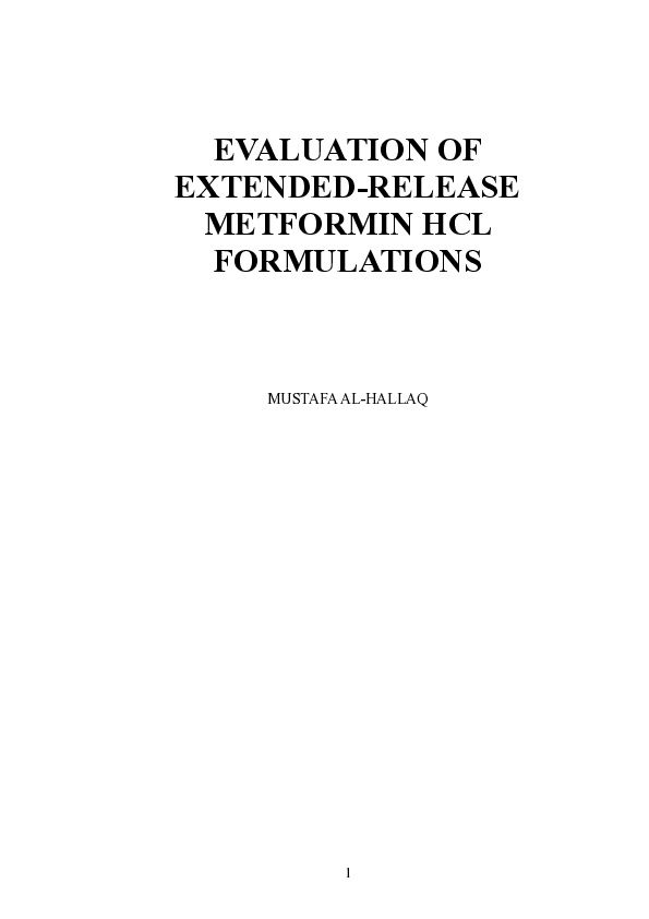 Pdf Evaluation Of Extended Release Metformin Hcl Formulations Mustafa Mohammed