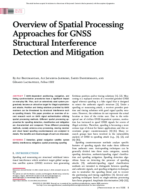 (PDF) Overview of Spatial Processing Approaches for GNSS Structural Interference Detection and ...