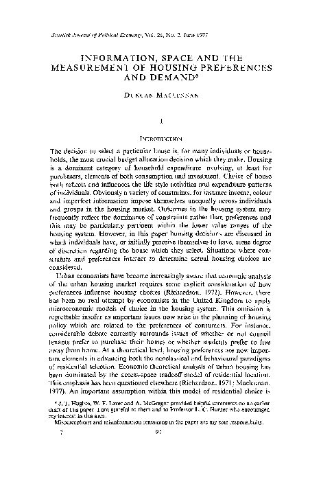 (PDF) Information, Space and the Measurement of Housing Preferences and Demand
