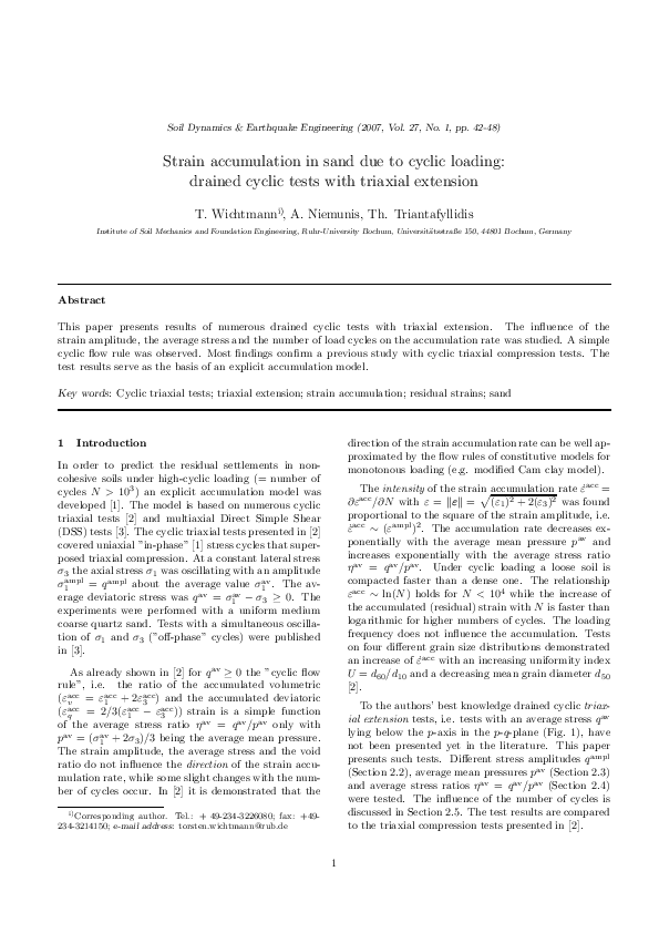 (PDF) Strain accumulation in sand due to cyclic loading: Drained cyclic ...