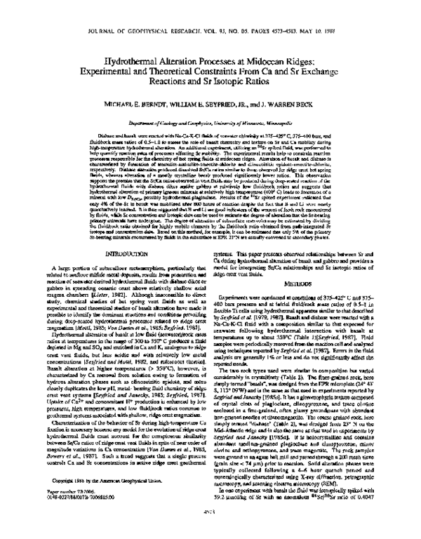 (PDF) Hydrothermal alteration processes at midocean ridges ...