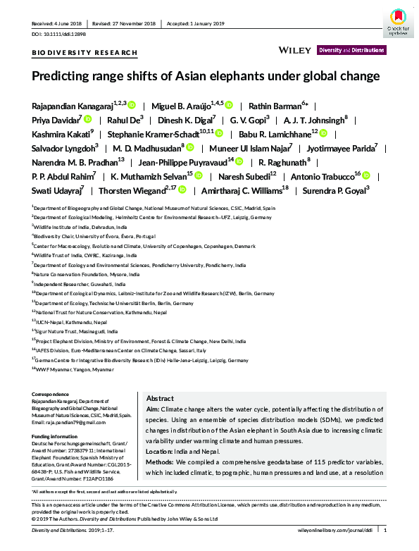 (PDF) Predicting range shifts of Asian elephants under global change
