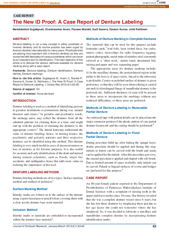 (PDF) The New ID Proof: A Case Report of Denture Labeling
