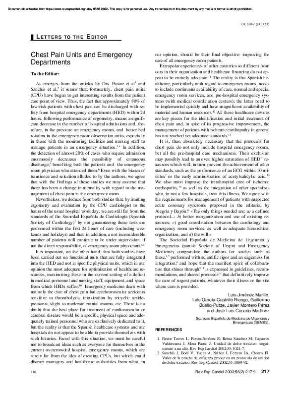 (PDF) Chest Pain Units and Emergency Departments