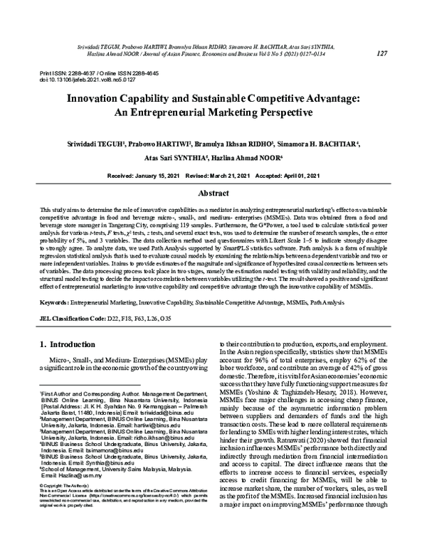 (PDF) Innovation Capability and Sustainable Competitive Advantage: An Entrepreneurial Marketing ...
