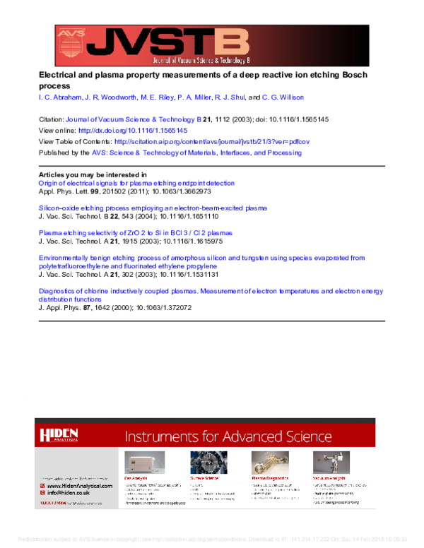 (PDF) Electrical and plasma property measurements of a deep reactive ...