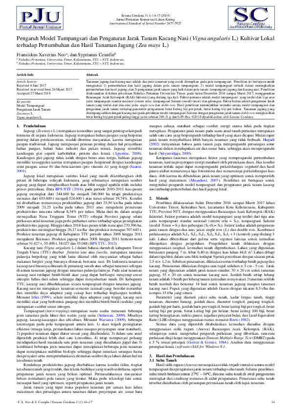 (PDF) Pengaruh Model Tumpangsari dan Pengaturan Jarak Tanam Kacang Nasi (Vigna angularis L ...
