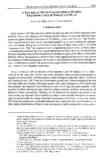(PDF) A New Era in Metis Constitutional Rights: The Importance of ...