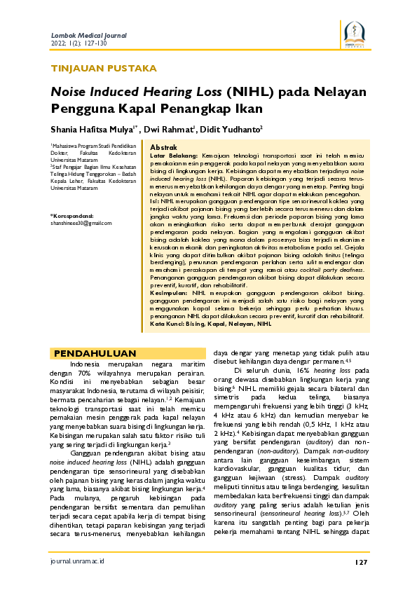 (PDF) Noise Induced Hearing Loss (NIHL) pada Nelayan Pengguna Kapal Penangkap Ikan