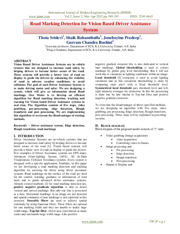 Pdf Road Marking Detection For Vision Based Driver Assistance System