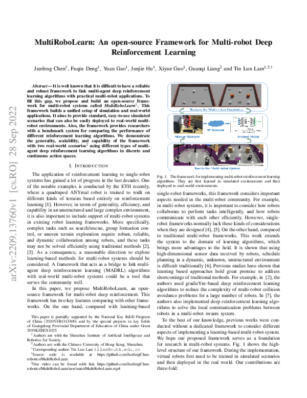 (PDF) MultiRoboLearn: An open-source Framework for Multi-robot Deep Reinforcement Learning