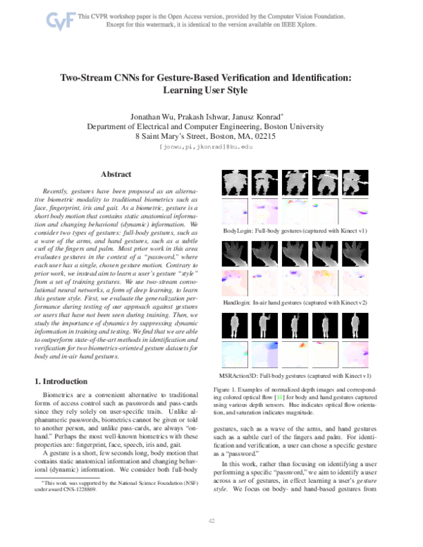 Pdf Two Stream Cnns For Gesture Based Verification And Identification Learning User Style