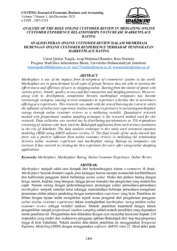 (PDF) Analisis Peran Online Customer Review Dalam Memediasi Hubungan Online Customer Rexperience ...