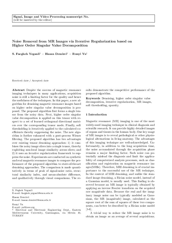 Pdf Noise Removal From Mr Images Via Iterative Regularization Based On Higher Order Singular