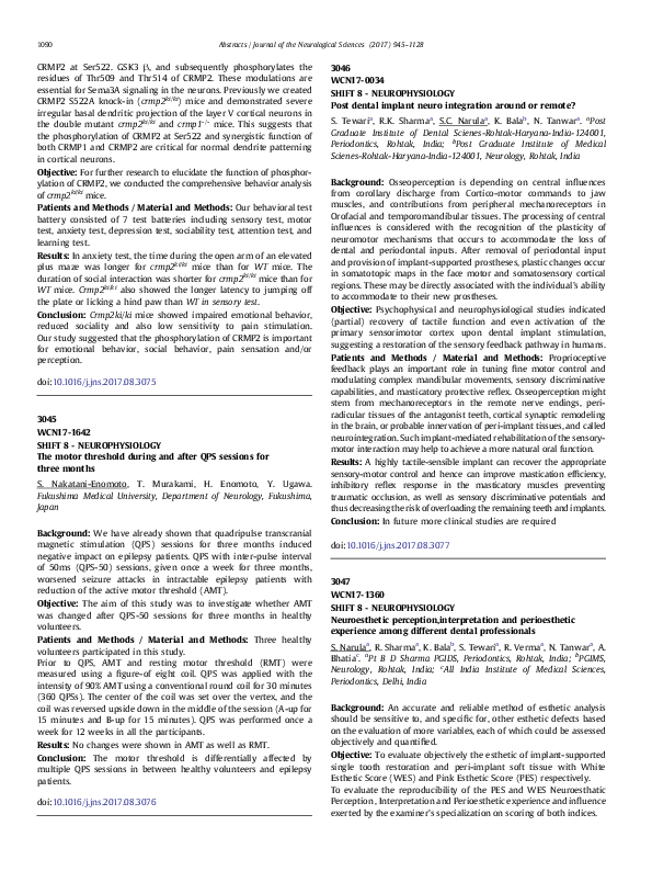 (PDF) Post dental implant neuro integration around or remote?