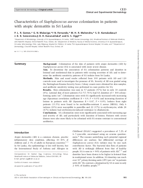 Pdf Characteristics Of Staphylococcus Aureus Colonization In Patients With Atopic Dermatitis