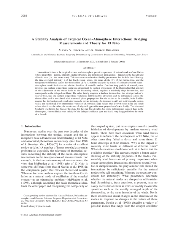 (PDF) A Stability Analysis of Tropical Ocean–Atmosphere Interactions ...
