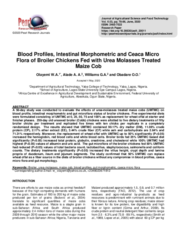Blood Profiles, Intestinal Morphometric and Ceaca Micro Flora of ...
