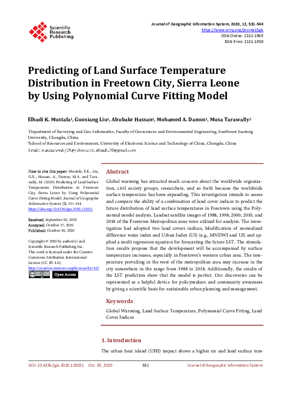(PDF) Predicting of Land Surface Temperature Distribution in Freetown City, Sierra Leone by ...