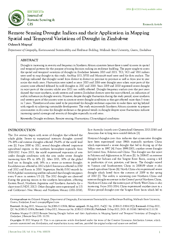 (PDF) Remote Sensing Drought Indices and their Application in Mapping Spatial and Temporal ...