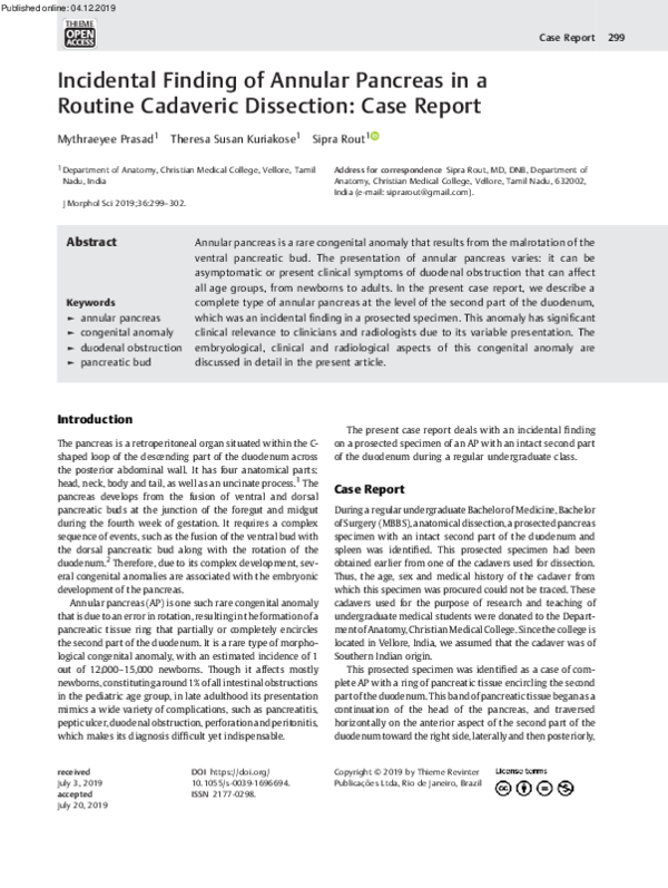 Pdf Incidental Finding Of Annular Pancreas In A Routine Cadaveric