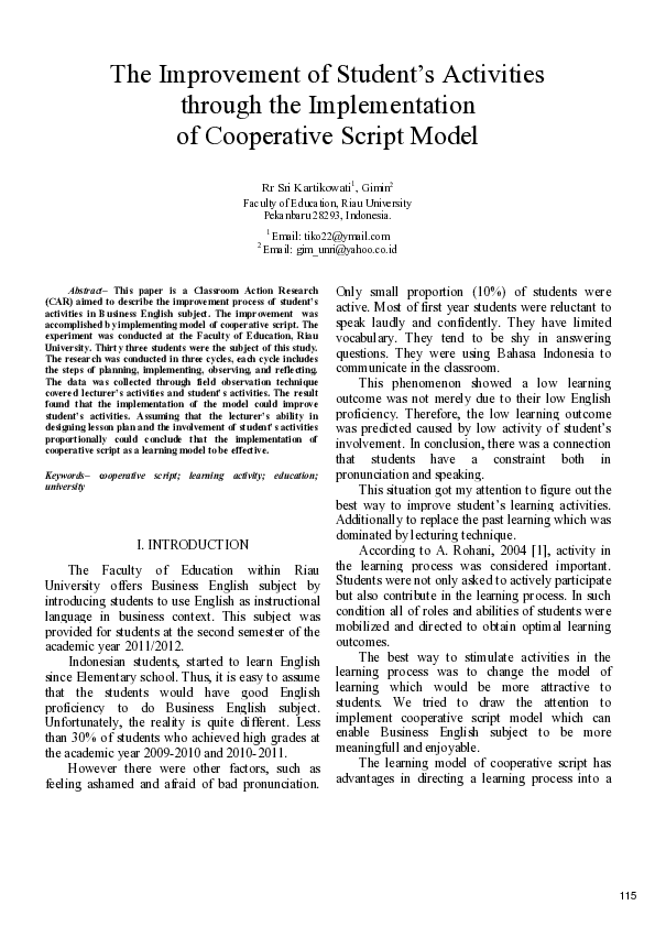 (PDF) The Improvement of Student’s Activities through the ...