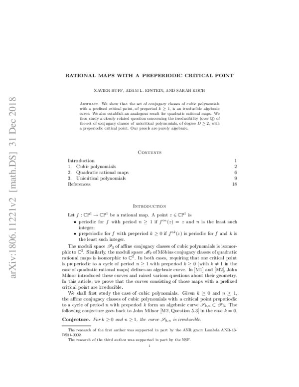(PDF) Rational maps with a preperiodic critical point | Xavier Buff - Academia.edu