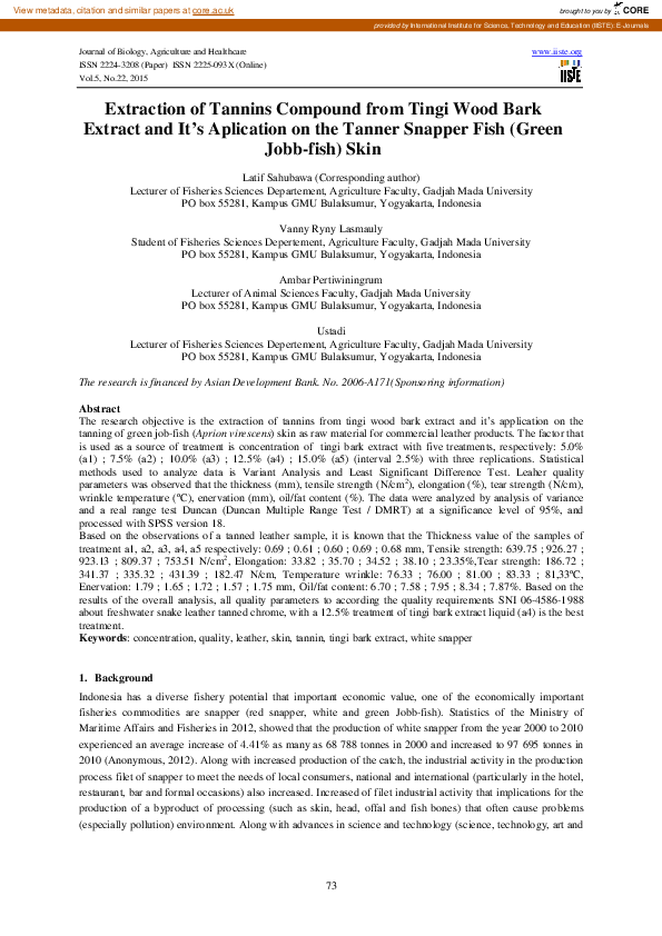 (PDF) Extraction of Tannins Compound from Tingi Wood Bark Extract and It's Aplication on the ...