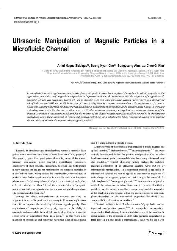 (PDF) Ultrasonic manipulation of magnetic particles in a microfluidic channel