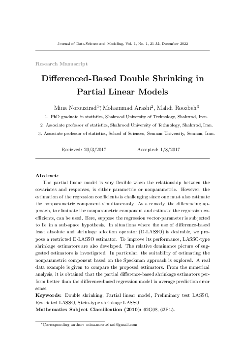 (PDF) Differenced-Based Double Shrinking in Partial Linear Models
