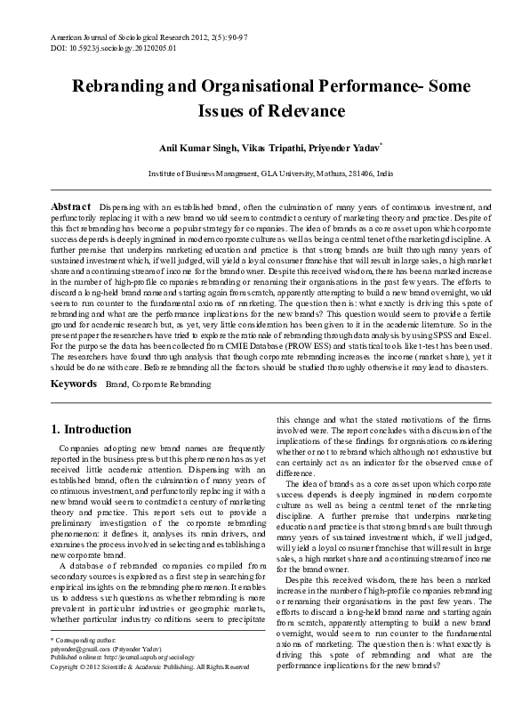 (PDF) Rebranding and Organisational Performance- Some Issues of Relevance