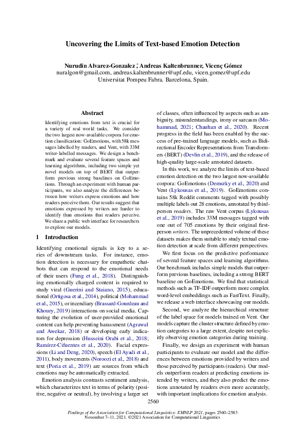 (PDF) Limits of Text-based Emotion Detection