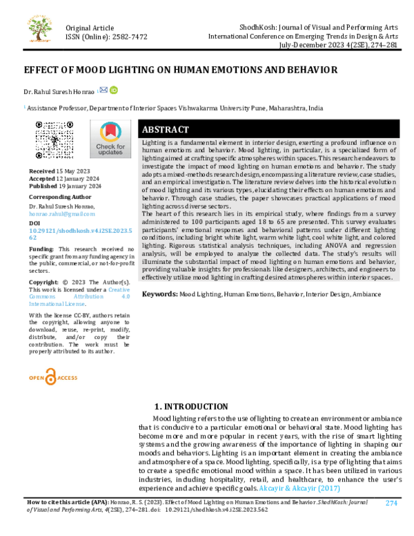 (PDF) EFFECT OF MOOD LIGHTING ON HUMAN EMOTIONS AND BEHAVIOR