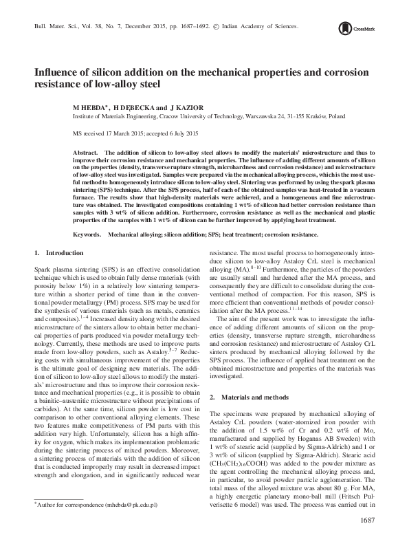 (PDF) Influence of silicon addition on the mechanical properties and corrosion resistance of low ...