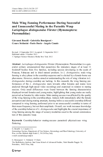 (PDF) Male Wing Fanning Performance During Successful and Unsuccessful ...