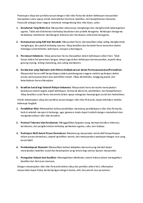 (DOC) Penerapan sikap dan perilaku sesuai dengan nilai-nilai Pancasila dalam kehidupan