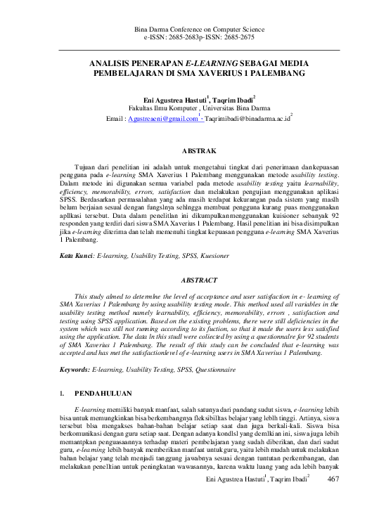 (PDF) Analisis Penerapan E-Learning Sebagai Media Pembelajaran DI Sma Xaverius 1 Palembang ...