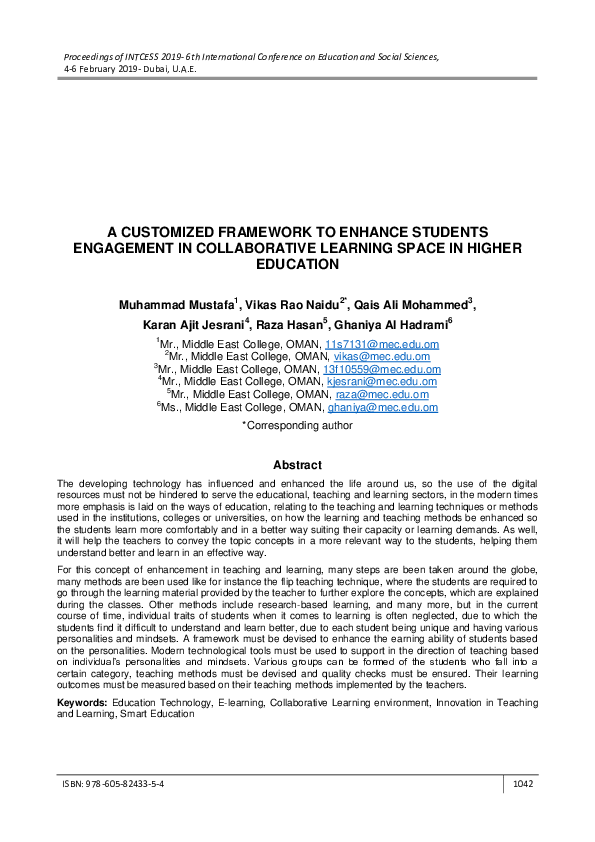 (PDF) A Customized Framework to Enhance Students Engagement in ...