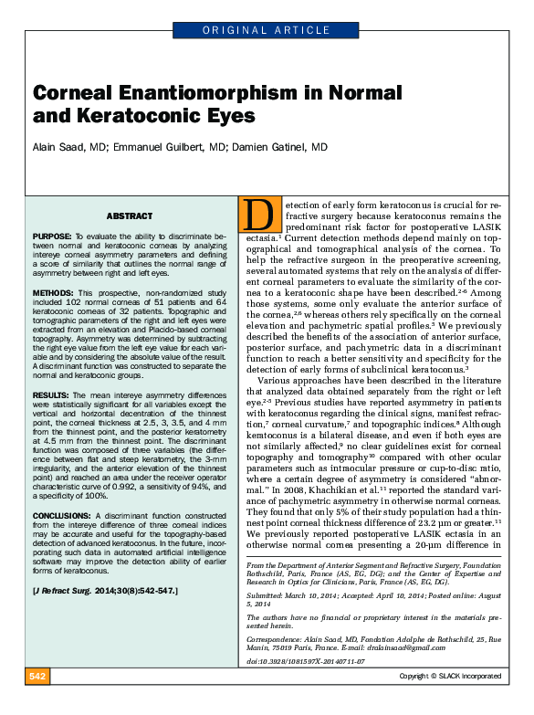(PDF) Corneal Enantiomorphism in Normal and Keratoconic Eyes
