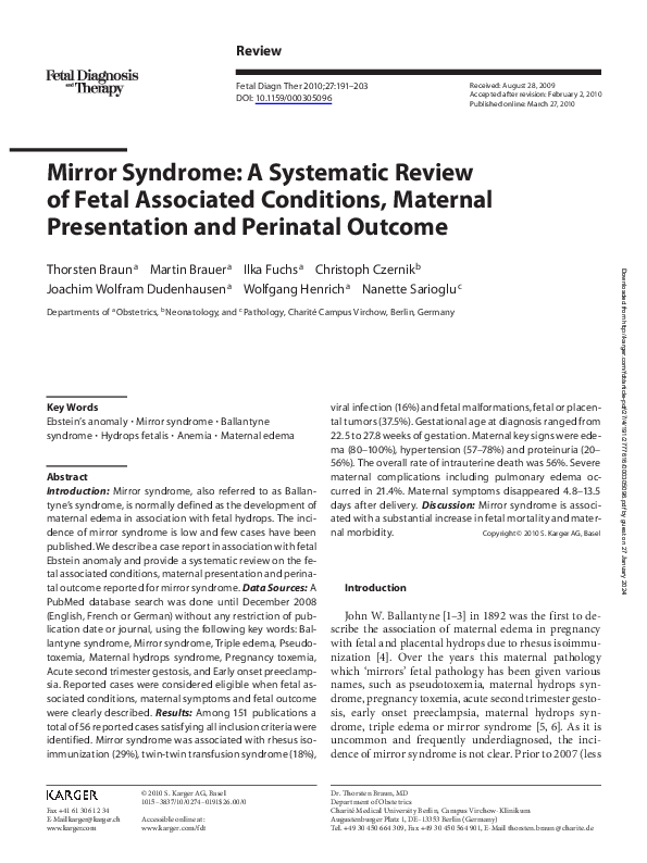 (PDF) Mirror Syndrome: A Systematic Review of Fetal Associated ...
