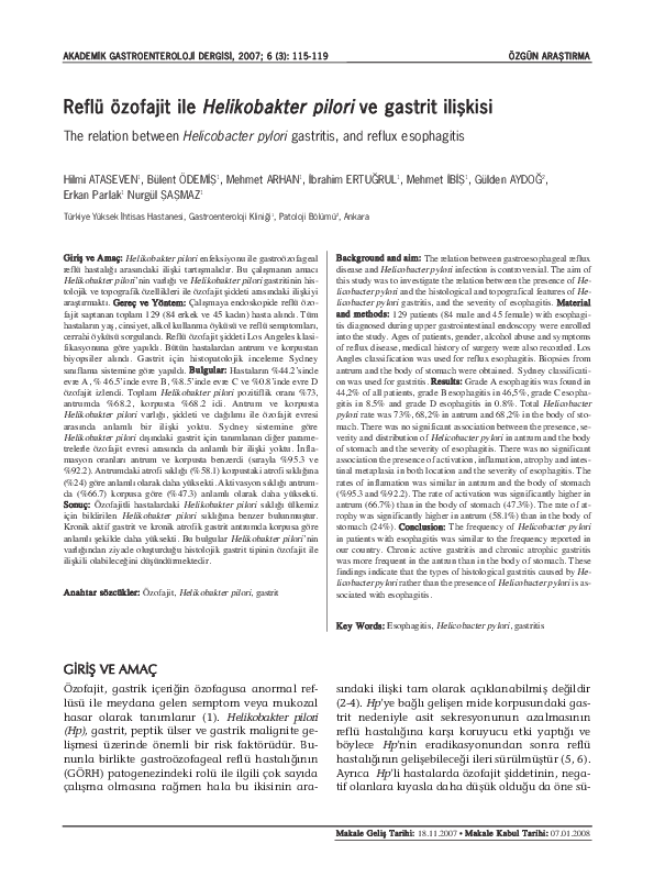 (PDF) The relation between Helicobacter pylori gastritis, and reflux esophagitis | Hilmi ...