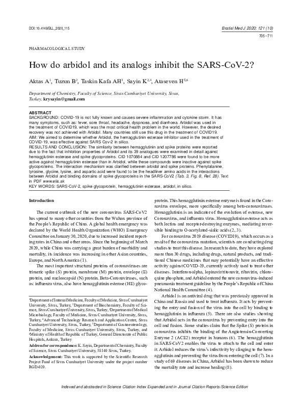 (PDF) How do arbidol and its analogs inhibit the SARS-CoV-2?
