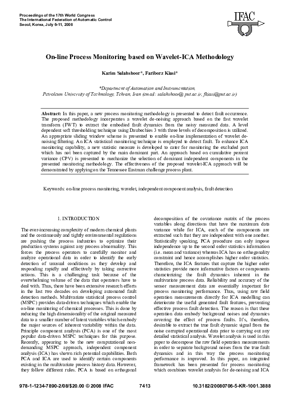 (PDF) On-line Process Monitoring based on Wavelet-ICA Methodology