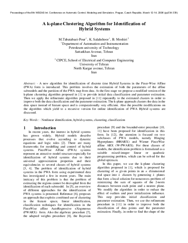 (PDF) A Modified k-plane Clustering Algorithm for Identification of Hybrid Systems