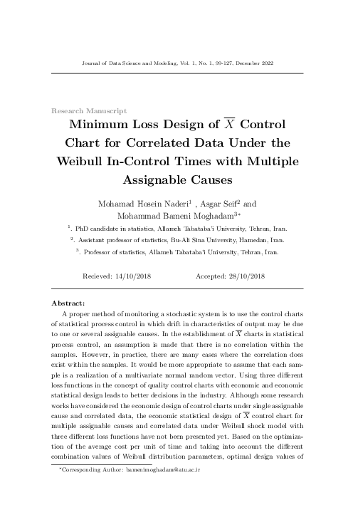 (PDF) Minimum Loss Design of X Control Chart for Correlated Data Under ...