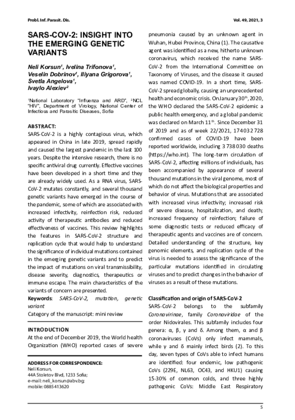 (PDF) SARS-COV-2: Insight Into the Emerging Genetic Variants