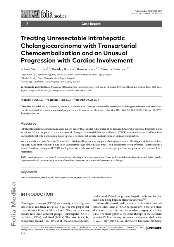 (PDF) Treating unresectable intrahepatic cholangiocarcinoma with transarterial chemoembolization ...