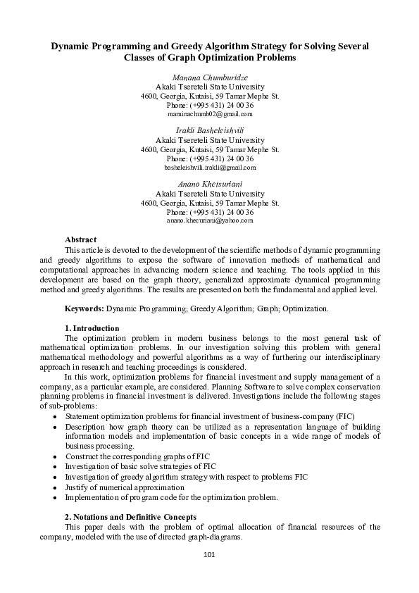 (PDF) Dynamic Programming and Greedy Algorithm Strategy for Solving Several Classes of Graph ...