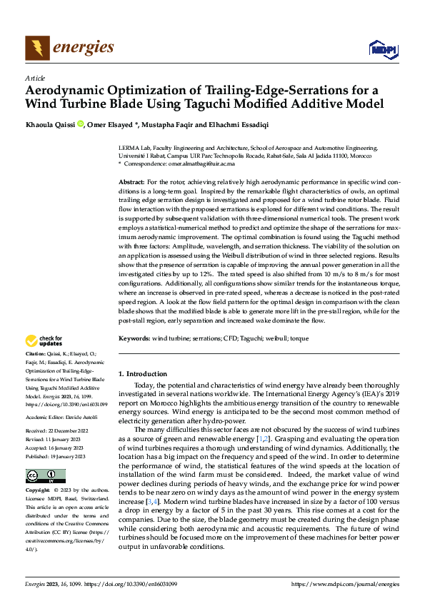 (PDF) Aerodynamic Optimization of Trailing-Edge-Serrations for a Wind Turbine Blade Using ...
