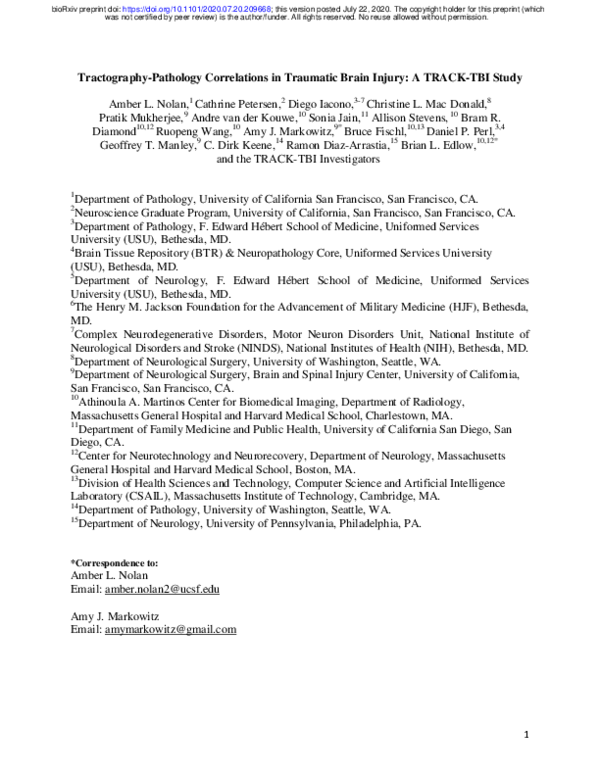 (PDF) Tractography-Pathology Correlations in Traumatic Brain Injury: A ...